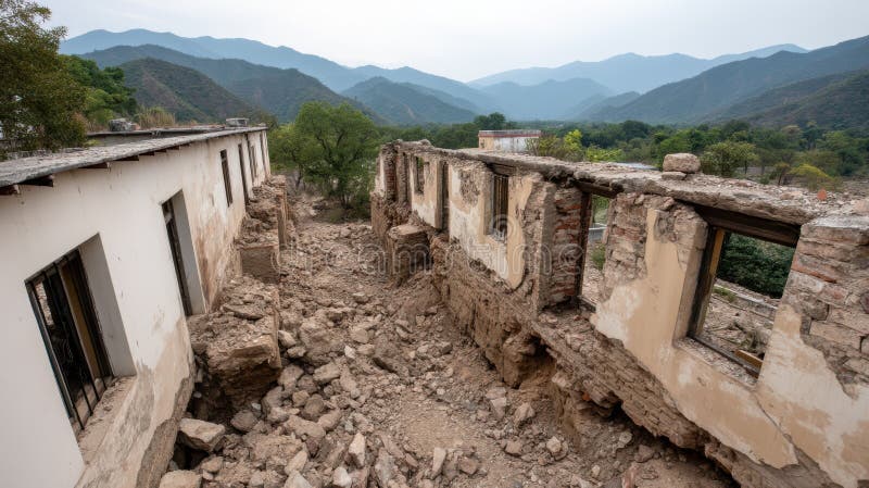 Landslide Has Destroyed Terraced Farm, Leaving Rubble and Debris Stock ...