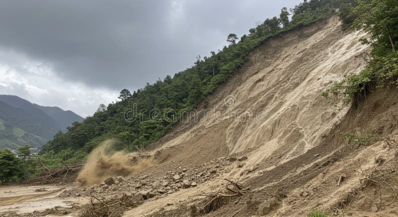 Landslide on Mountain Slope Causing Destruction and Environmental ...