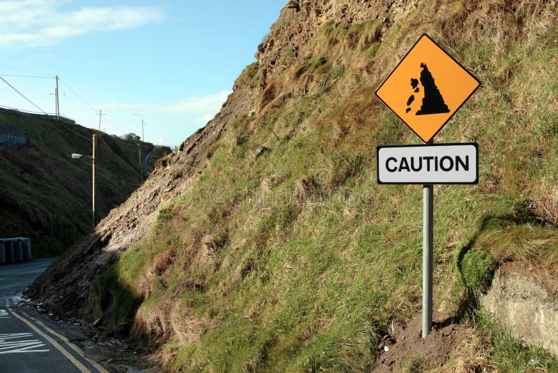 Landslide risk road sign stock image. Image of rocks - 16706847
