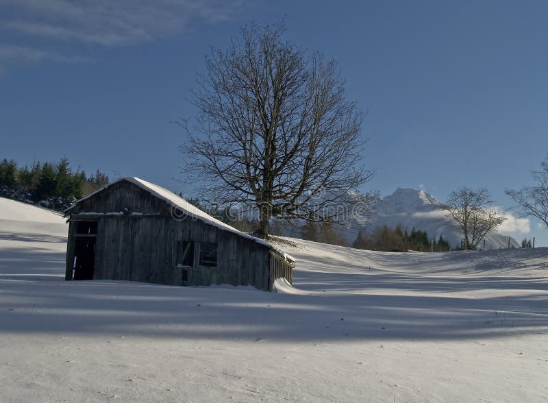 Landwirtschaftlicher Stall Und Weide Im Winter Stockfoto - Bild von ...