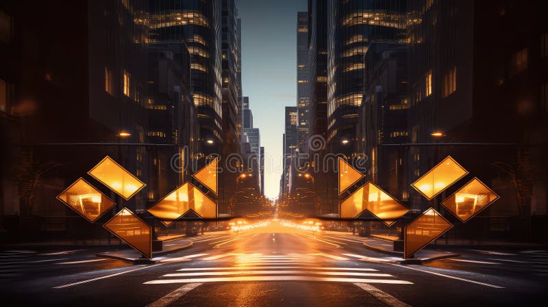 Lane arrow sign lights stock illustration. Illustration of city - 373420212