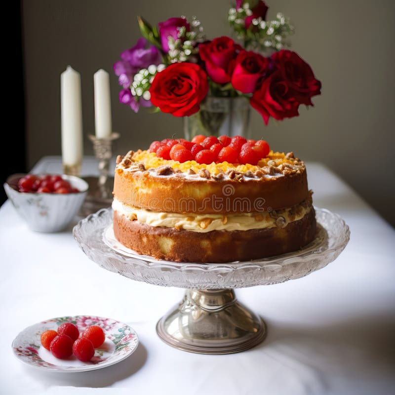 Lane Cake with Berries on a Cake Stand Stock Illustration ...