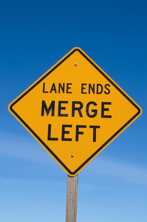 Lane Ends Merge Left Sign stock image. Image of black - 17016551