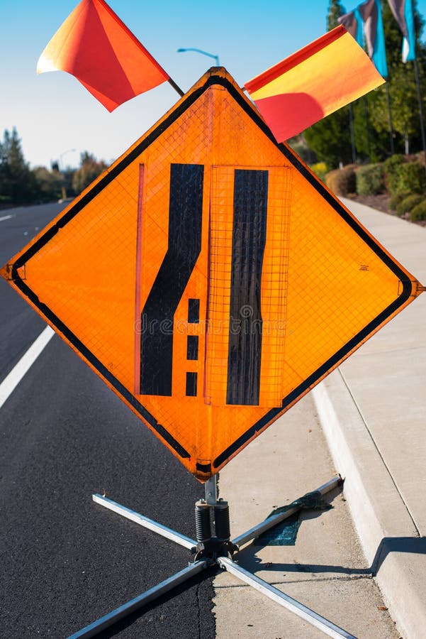 Lane Ends Sign stock photo. Image of automobile, perspective - 62662638