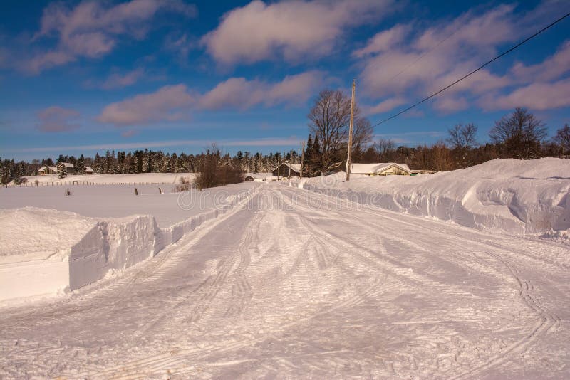 Lane after snow clearing stock photo. Image of tree - 266713976