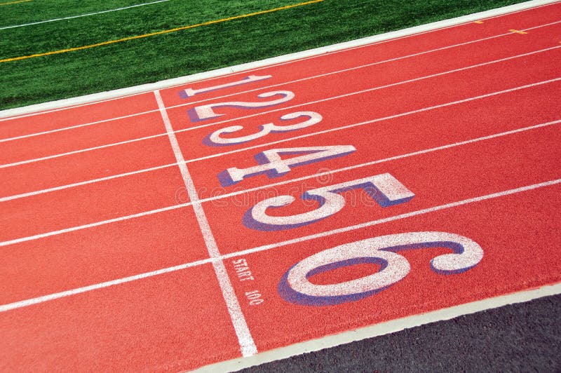 Lanes of a Red Race Track with Numbers Stock Photo - Image of sport ...