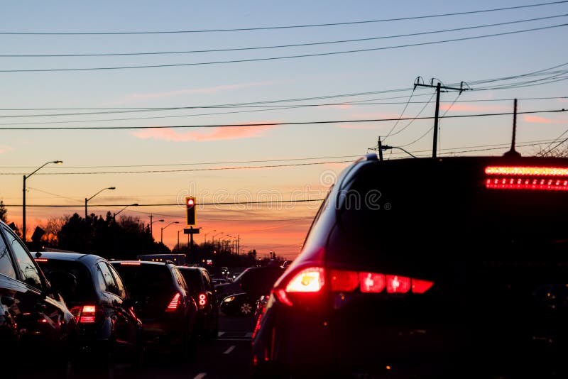 Lanes of Vehicular Traffic at a Red Light Stock Photo - Image of stress ...