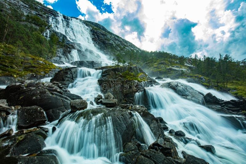 Langfoss Langfossen is the Fifth Highest Waterfall in Norway Stock ...