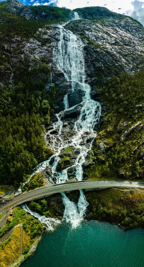 Langfoss Langfossen is the Fifth Highest Waterfall in Norway Stock ...