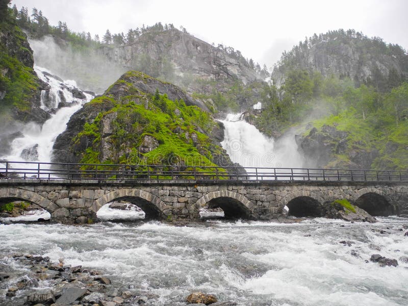 Langfossen Waterfall In Norway At Sunny Summer Day Stock Image - Image ...