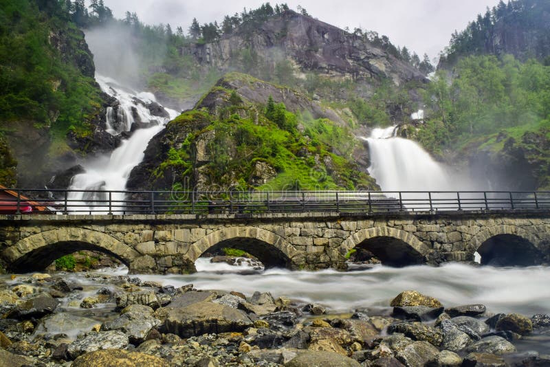 Waterfall Langfossen In Norway Stock Photo - Image of rock, highest ...