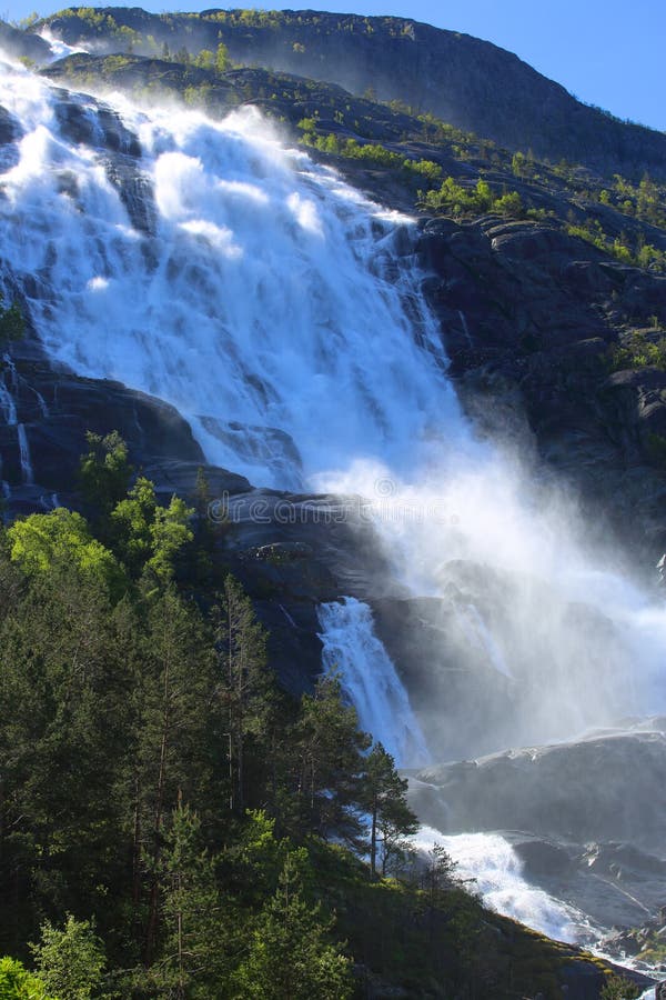 Langfossen Waterfall in Summer Stock Photo - Image of lacteal, landmark ...