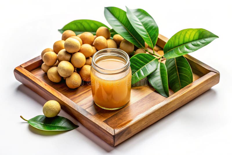 Langsat Fruit with Juice and Leaves on White Background Stock ...