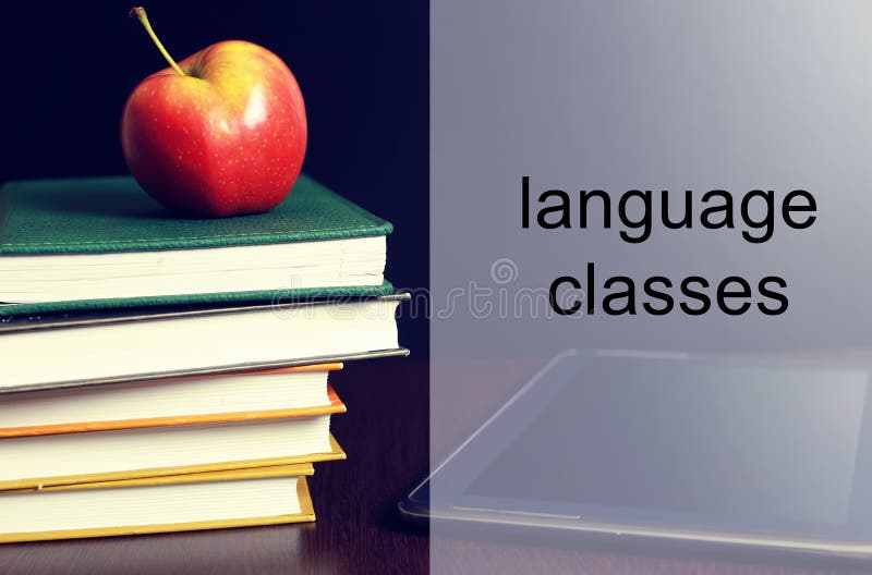 Language Classes Apple Book Stack Stock Image - Image of english, fruit ...