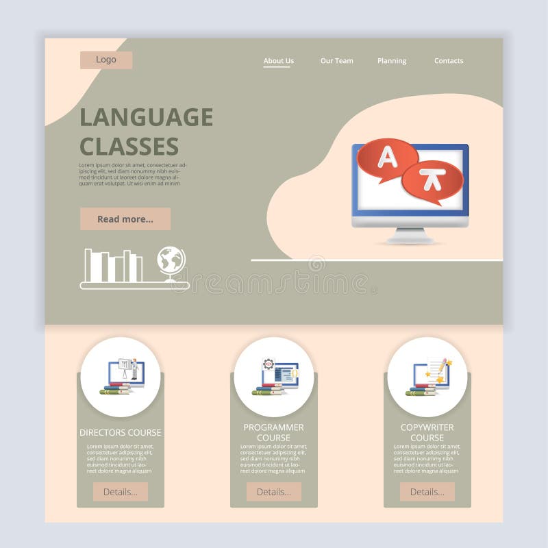 Language Classes Flat Landing Page Website Template. Directors Course ...