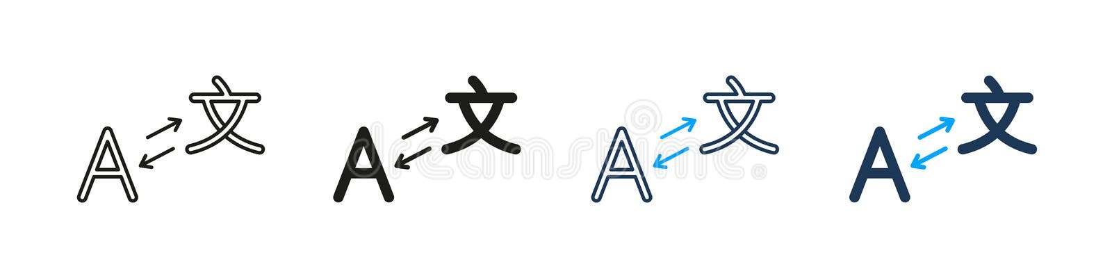 Language Conversion Line And Solid Icon Set. Alphabet And Foreign ...