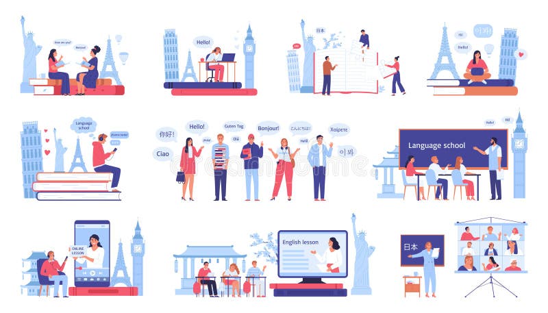 Language Course Icon Set stock vector. Illustration of speak - 279760605