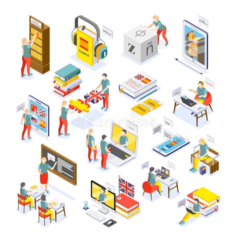 Language Courses Isometric Set Stock Vector - Illustration of school ...
