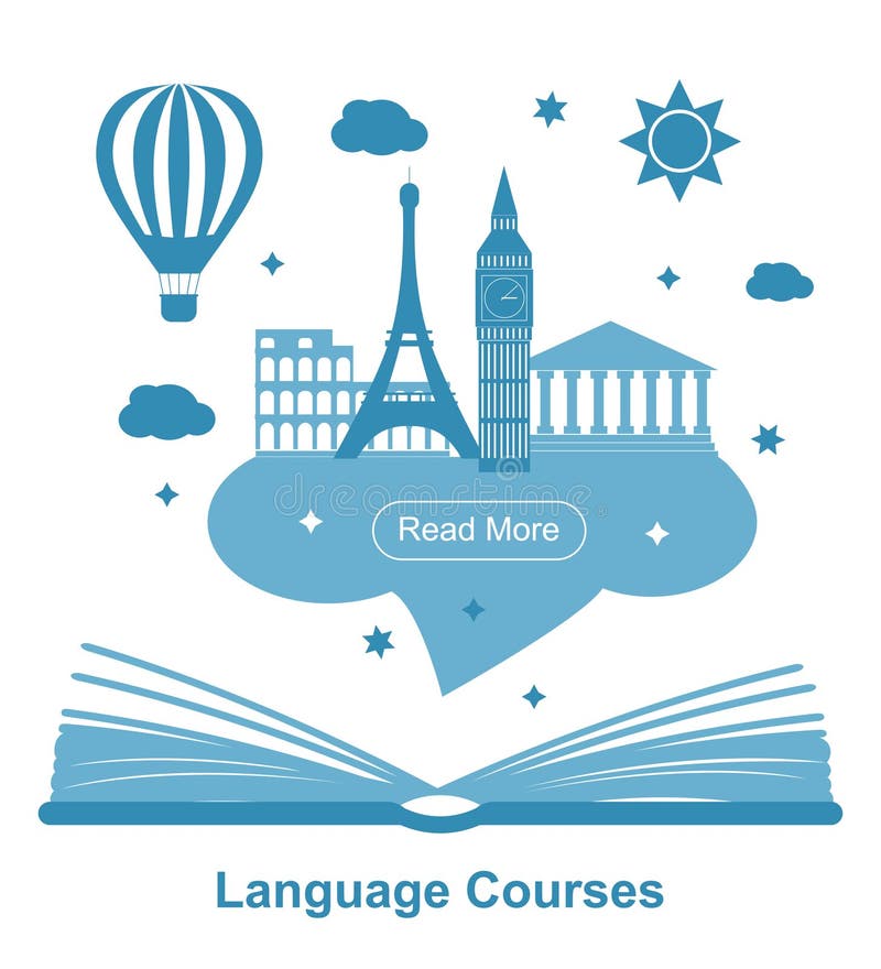 Language courses poster stock vector. Illustration of flat - 112580996