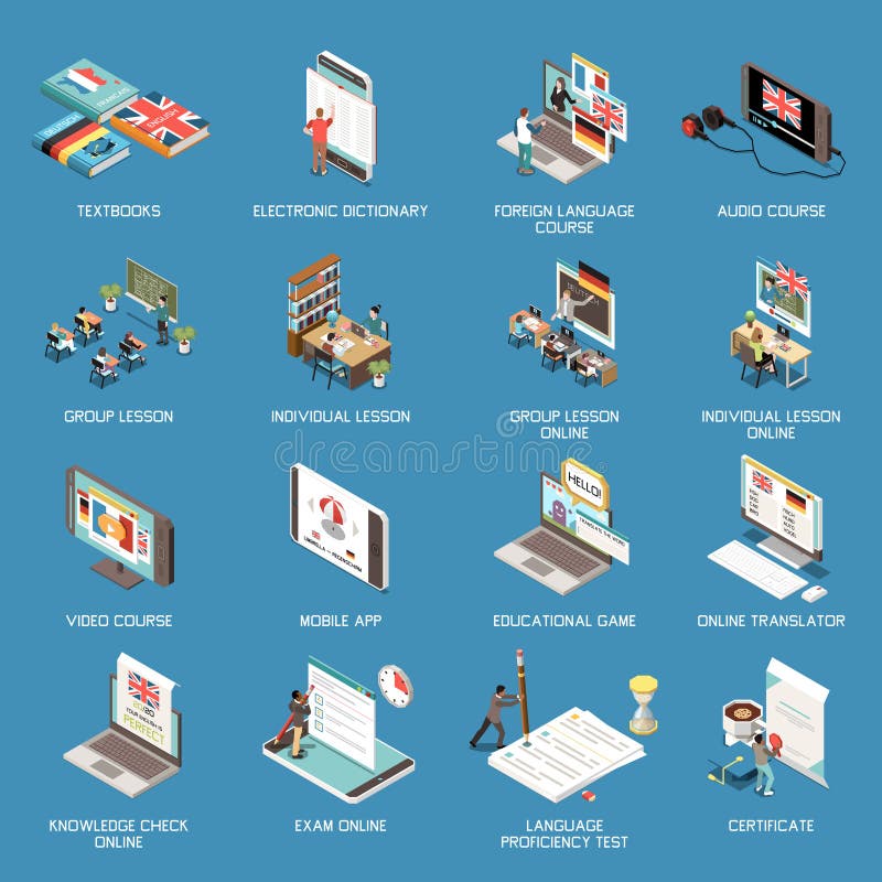Language Courses Isometric Banner Stock Vector - Illustration of offer ...