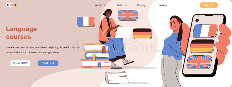 Language Courses Web Concept. Students Learn Foreign Languages Stock ...