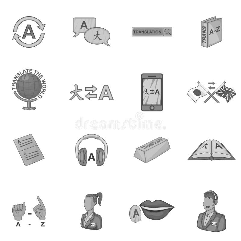 Language Education Icons Set Gray Monochrome Style Stock Vector ...