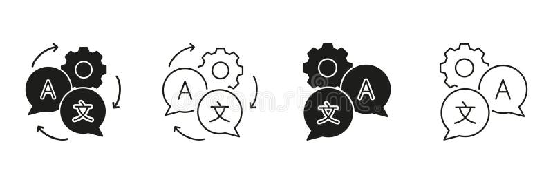 Language Translation and Localization Gear Icon Set. Multilingual ...