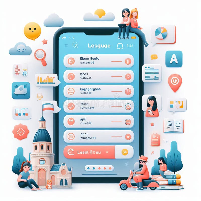 Language Learning App Interface with Lessons, Quizzes, and Pror Stock ...