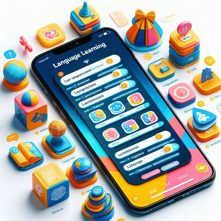 Language Learning App Interface with Lessons, Quizzes, and Pror Stock ...