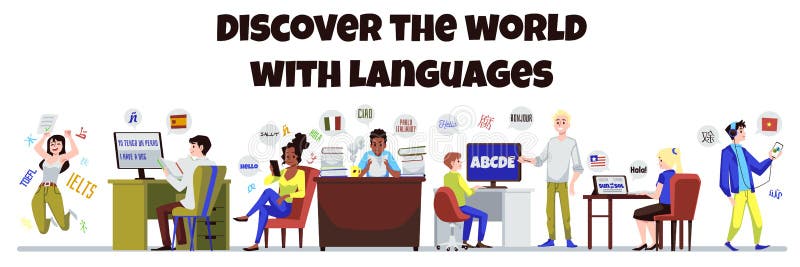 Language Learning and Communication Banner Template Flat Vector ...