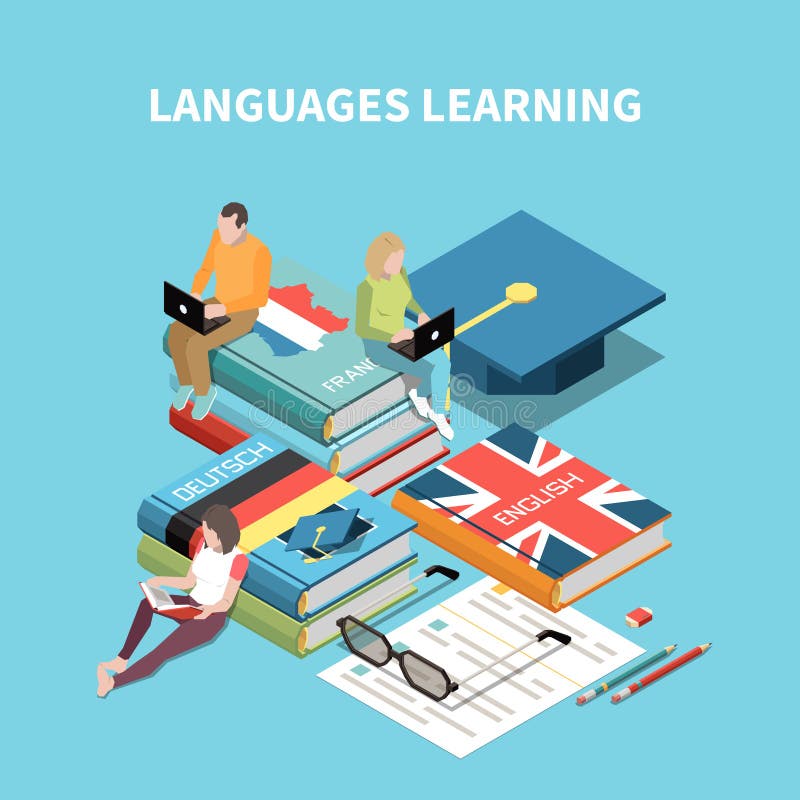 Language Courses Isometric Banner Stock Vector - Illustration of offer ...