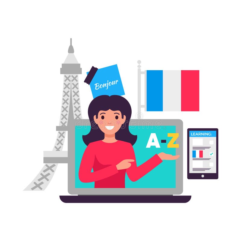 Learning French Language Vector Illustration, Cartoon Flat Tiny Student ...