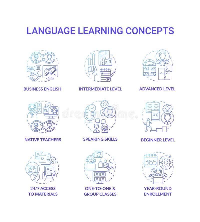 Language Learning Concept Icons Set Stock Vector - Illustration of ...