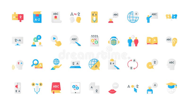 Language Learning Flat Icons Set. Stock Vector - Illustration of symbol ...