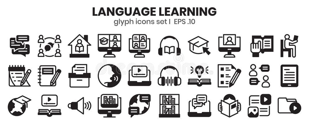 Language Learning Glyph Icon Set. Vector Illustration Stock Vector ...