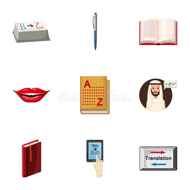 Language Learning Icons Set, Cartoon Style Stock Vector - Illustration ...