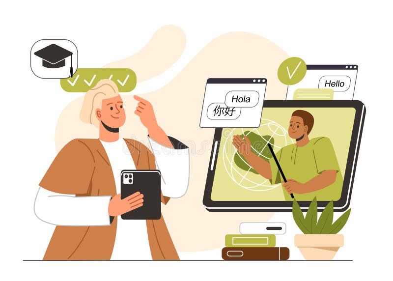 Language Learning Online Vector Concept Stock Vector - Illustration of ...