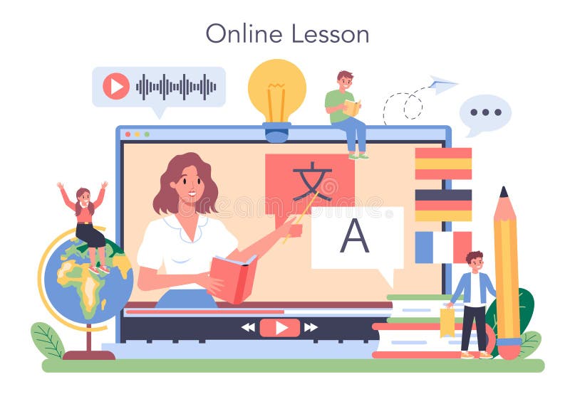 Language Learning Online Service or Platform. Professor Teaching Stock ...