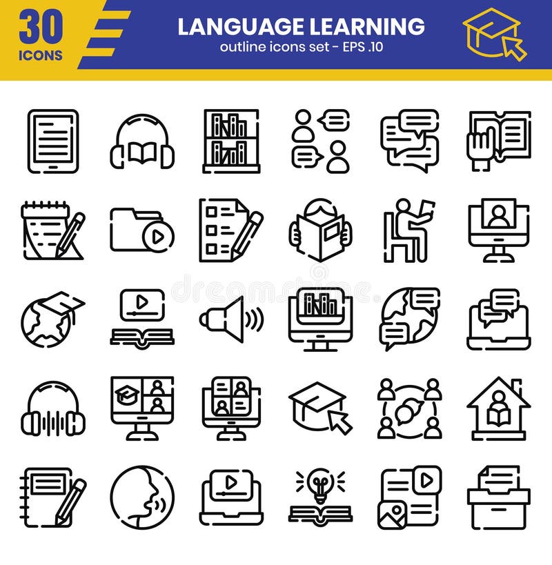 Language Learning Outline Icon Set. Vector Illustration Stock Vector ...