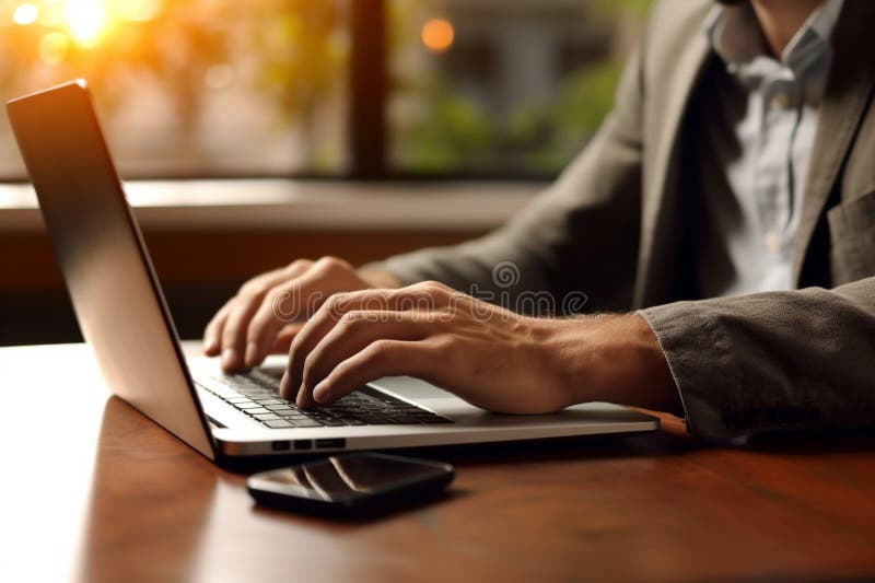 Language Learning in Progress, Close-up of Young Man Using Netbook for ...
