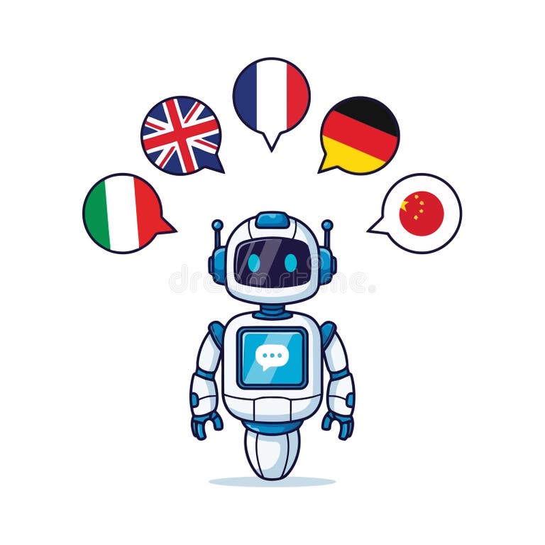 Vector Art of Language Learning Robot with Flags of Different Countries ...