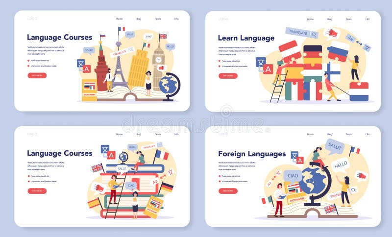 Language Learning Web Banner or Landing Page Set. Study Foreign Stock ...