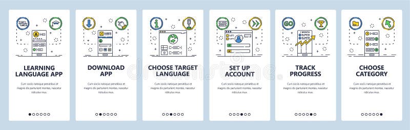 Language Learning Website and Mobile App Onboarding Screens Vector ...