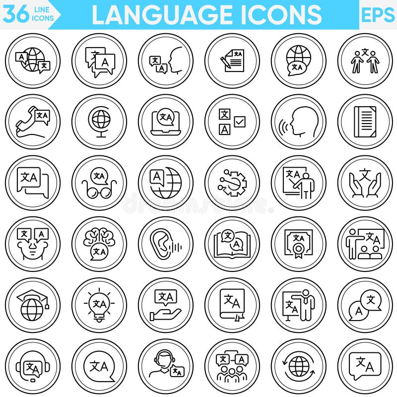 Language Line Icons Vector and Illustrator Set Stock Illustration ...