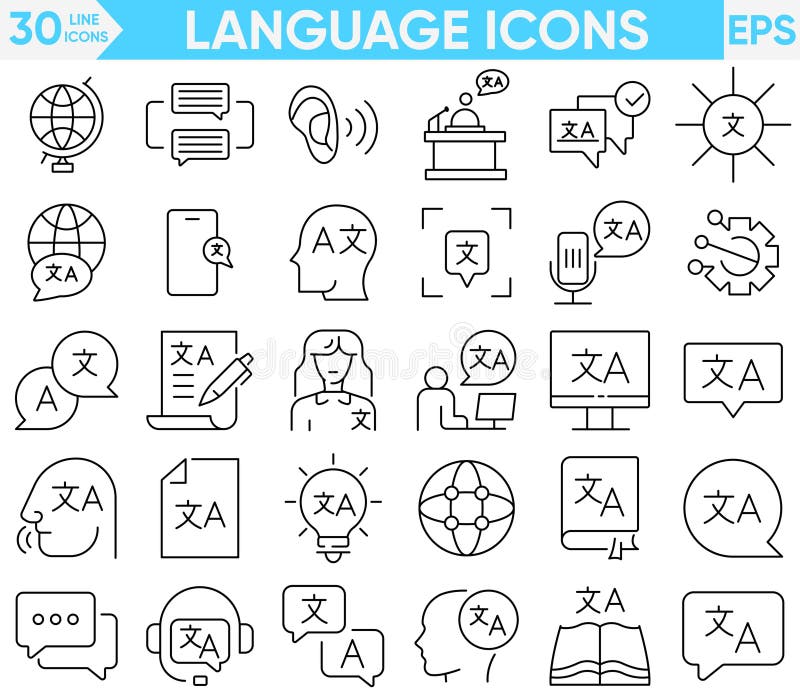 Language Line Icons Vector and Illustrator Set Stock Illustration ...