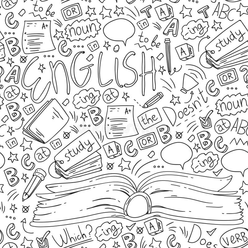 Language School for Adult and Kids. Seamless Pattern with Icons about ...
