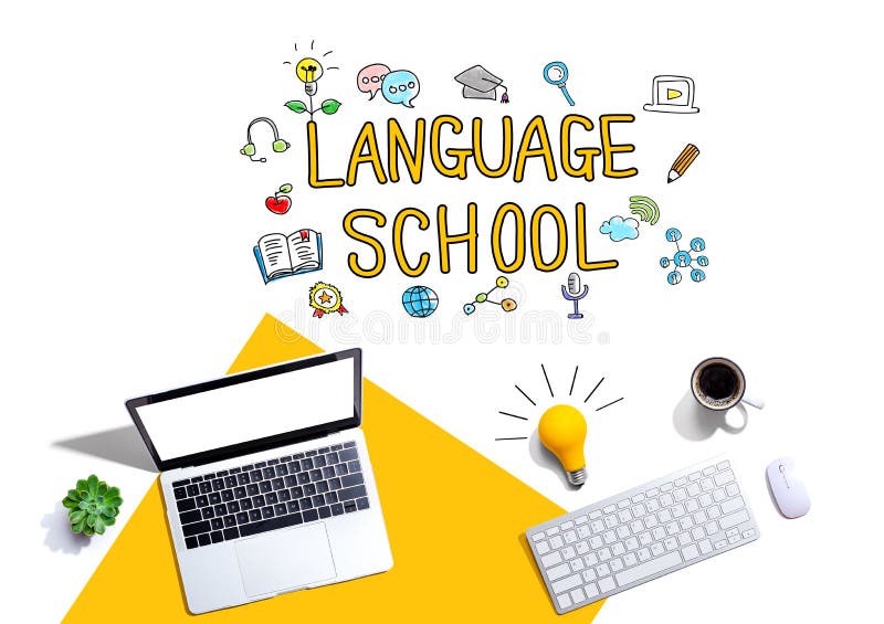 Language School with Computers and a Lightbulb Stock Illustration ...