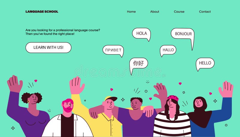 Language School Landing Webpage Template Stock Illustration ...