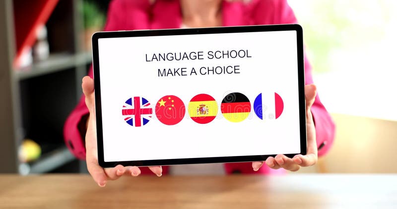 Language School Make a Choice on the Tablet, Close-up Stock Footage ...