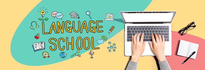 Language School with Person Using a Laptop Stock Image - Image of ...
